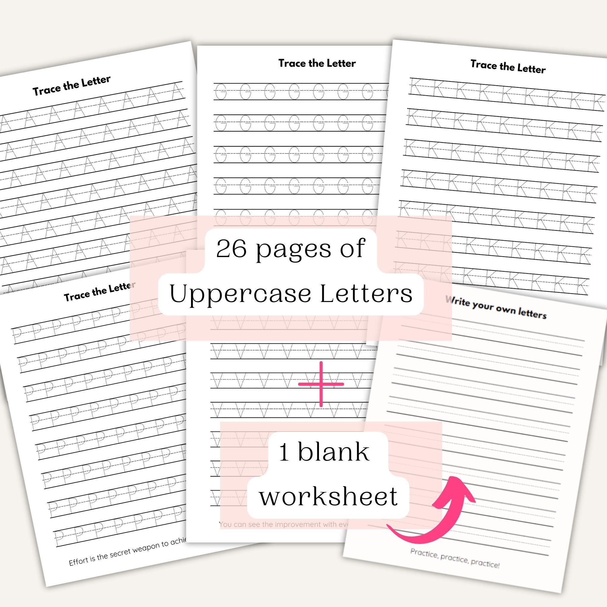 A-Z Alphabet Worksheets Printable UPPERCASE Letter Tracing, Handwriting ...