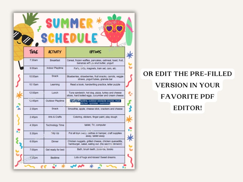 Summer Schedule Editable PDF, Summer Bucket List, Summer Checklist ...