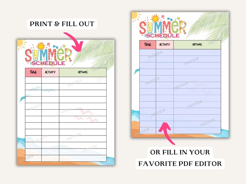 Summer Schedule Editable PDF, Summer Bucket List, Summer Checklist ...