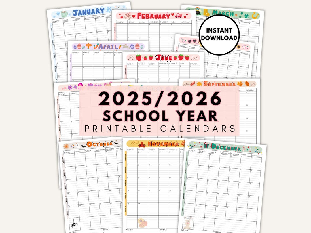 Calendario escolar 2025-2026, calendario rayado, planificador mensual ...