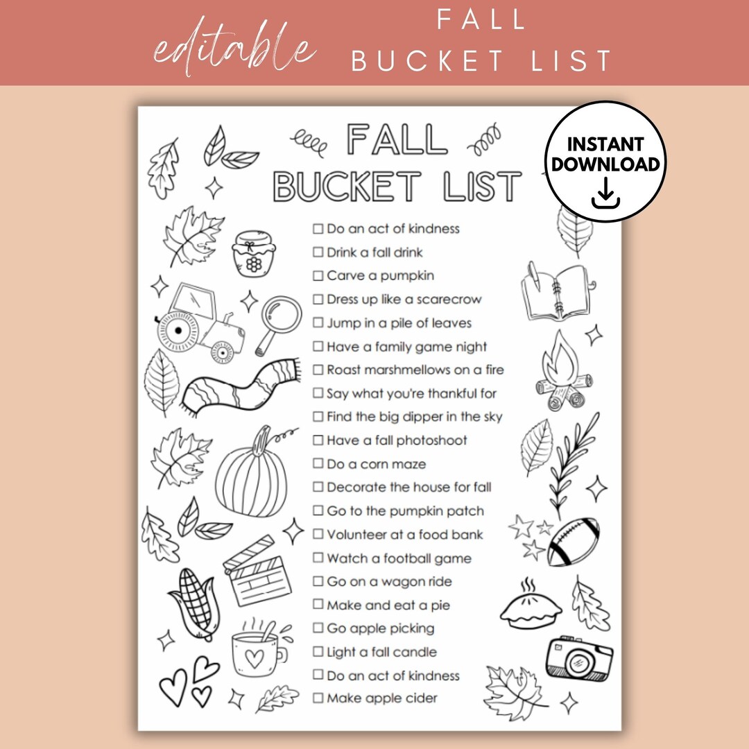 Fall Bucket List Printable First Day of Fall Happy Fall - Etsy