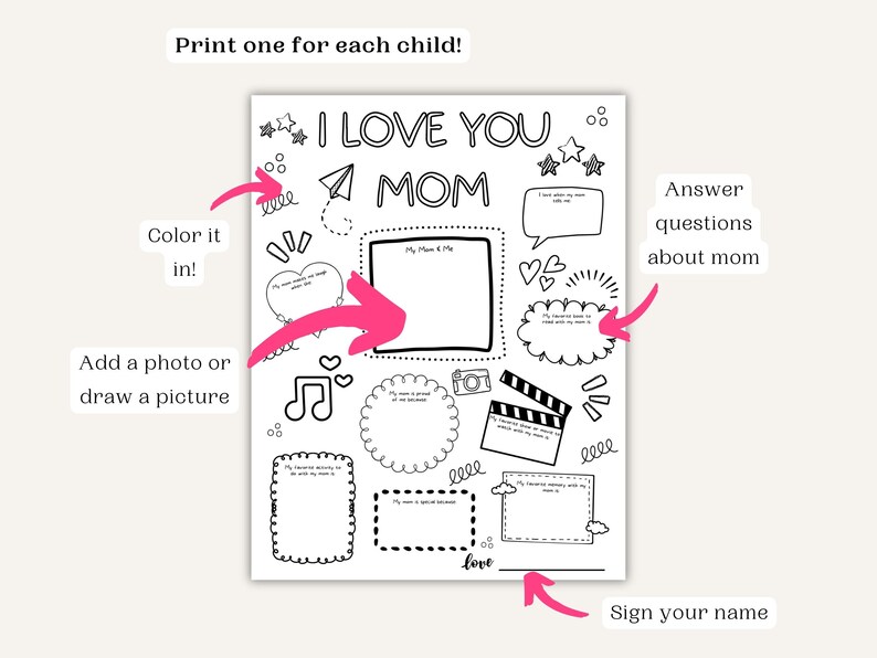All About Mom Coloring Printable, Mothers Day Interview Questionnaire ...
