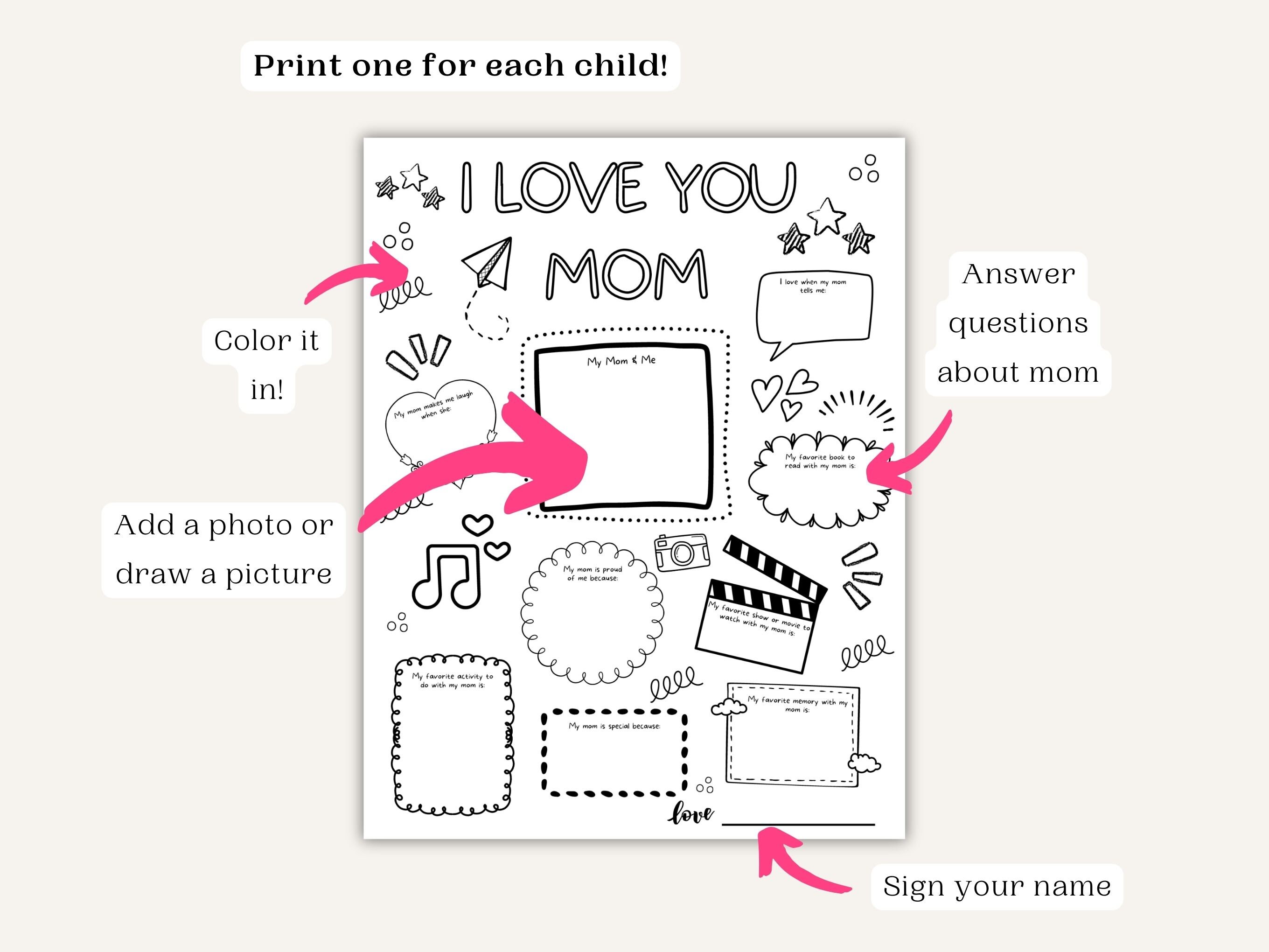 All About Mom Coloring Printable, Mothers Day Interview Questionnaire ...