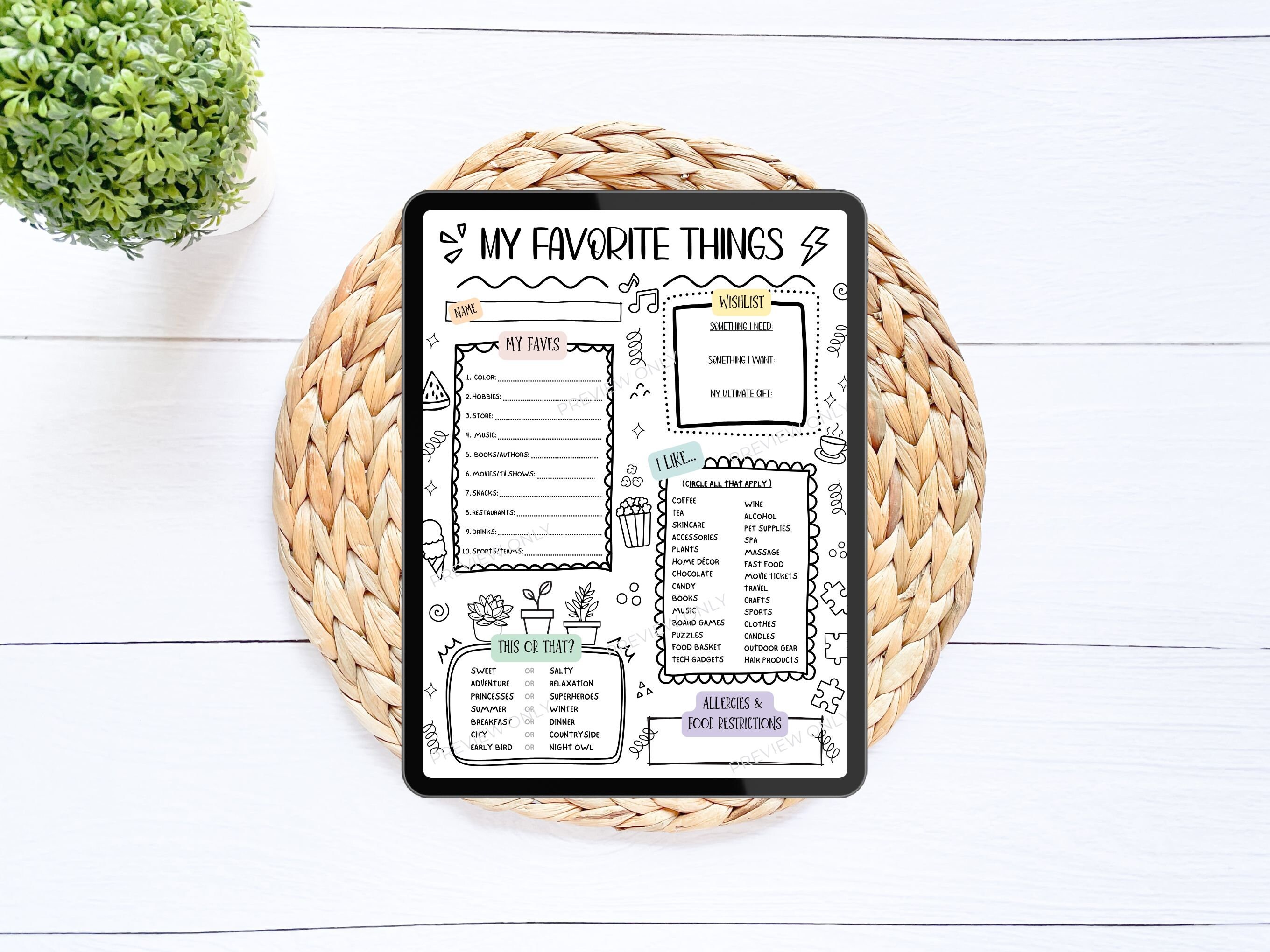 My Favorite Things Survey for Family, Employee Favorites, Co-worker ...