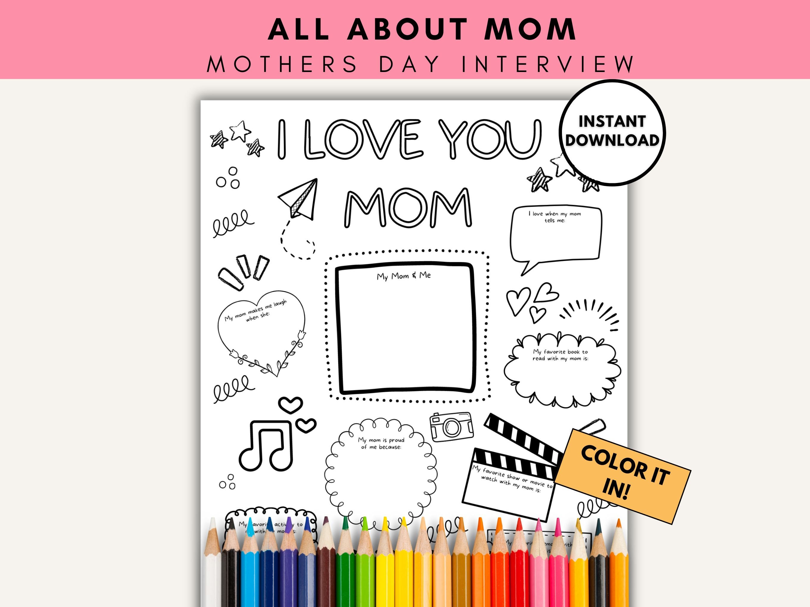 All About Mom Coloring Printable, Mothers Day Interview Questionnaire ...