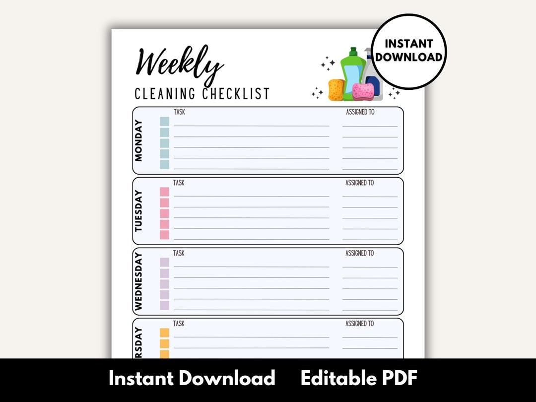 Family Chore Chart, Weekly Cleaning Checklist, Cleaning Schedule ...