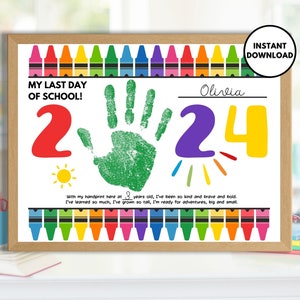 Last Day of School Sign Handprint Art 2024, DIY Printable Handprint Art ...