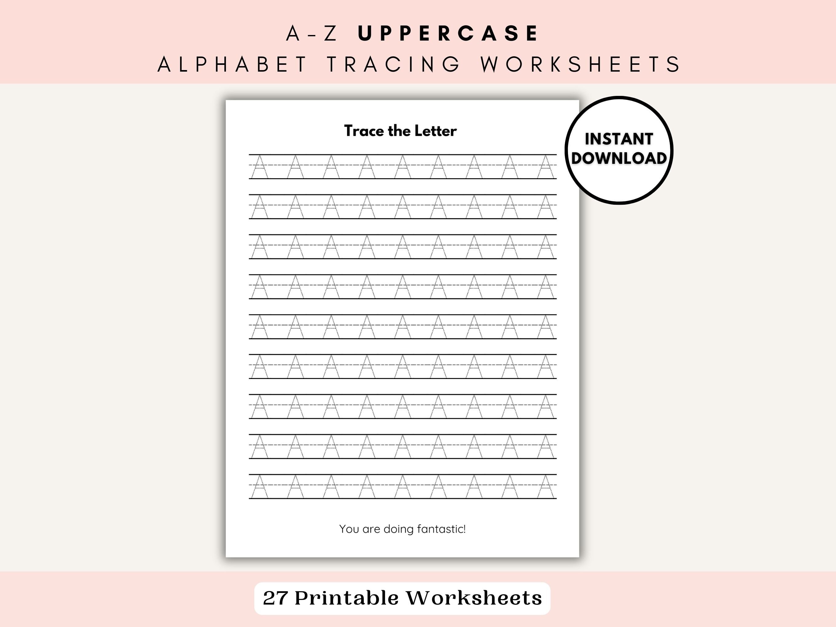A-Z Alphabet Worksheets Printable UPPERCASE Letter Tracing, Handwriting ...