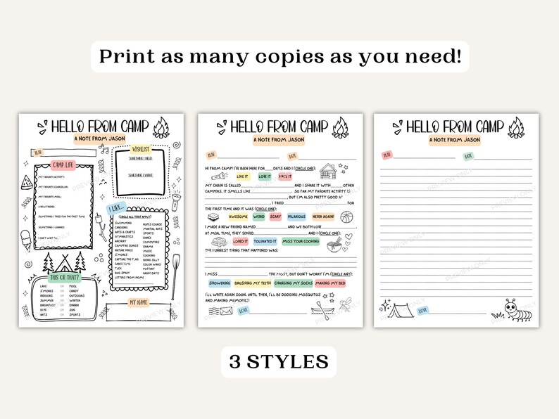 Editable Camp Letters, Fill-in-the-blank Camp Stationery, Printable ...