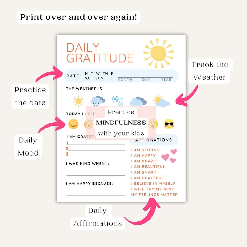 Kids Gratitude Journal Printable, Kids Mindfulness Worksheet Download ...