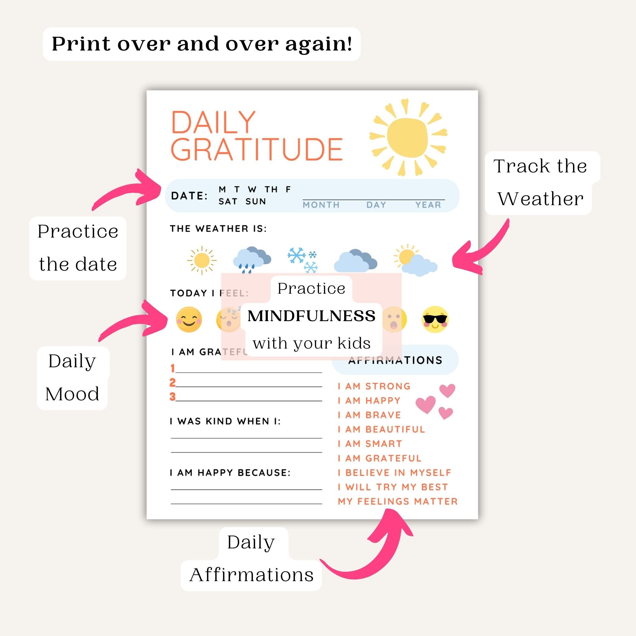 Kids Gratitude Journal Printable, Kids Mindfulness Worksheet Download ...