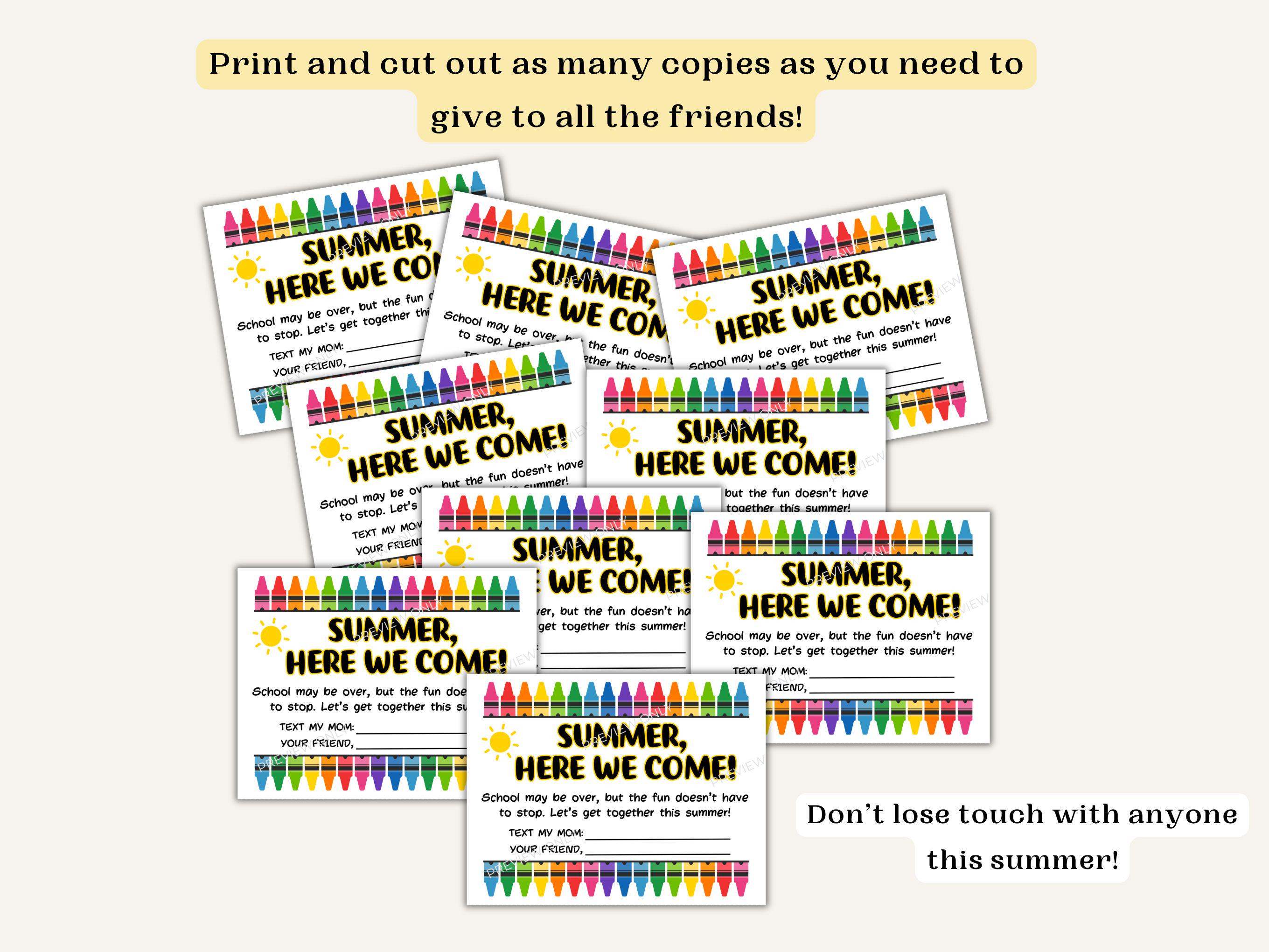 Playdate Cards Printable, Kids Summer Contact Cards, Kids Calling Cards ...