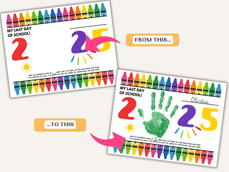 Last Day of School Sign Handprint Art 2025, DIY Printable Handprint Art ...