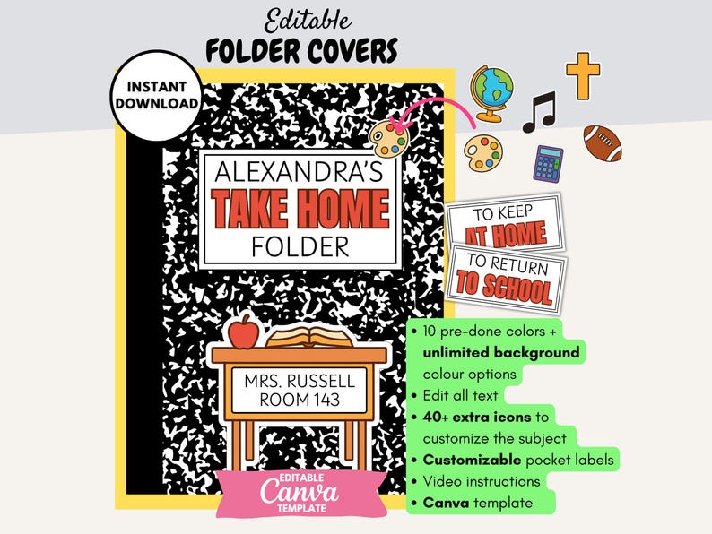 Editable Student Folder Covers, Printable Take Home Folder, Homework ...