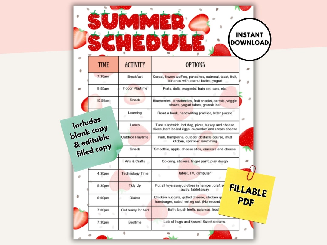 Editable Summer Schedule Printable PDF, Summer Bucket List, Summer ...