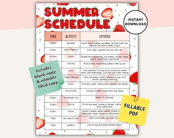 Summer Schedule Editable PDF, Summer Bucket List, Summer Checklist ...