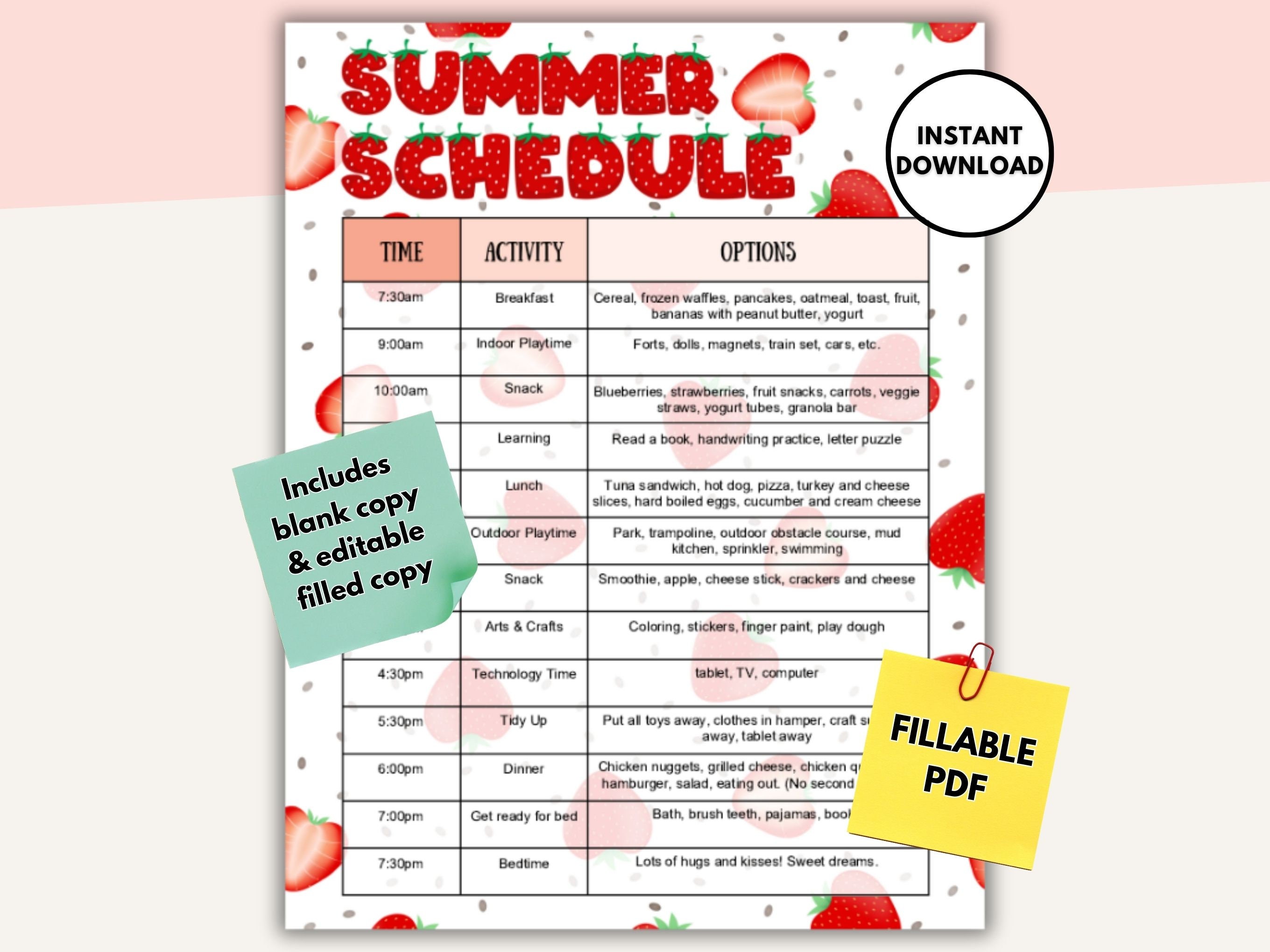 Summer Schedule Editable PDF, Summer Bucket List, Summer Checklist ...