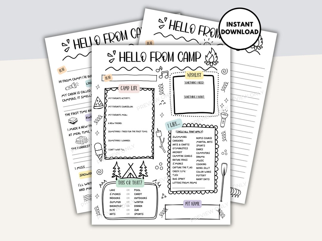 Printable Camp Letters, Summer Camp Letter, Fill-in-the-blank Camp ...