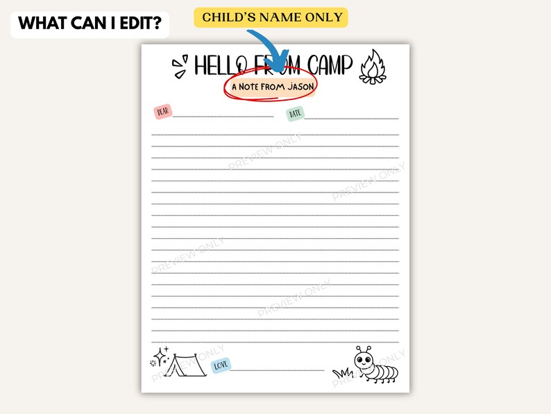 Editable Camp Letters, Fill-in-the-blank Camp Stationery, Printable ...