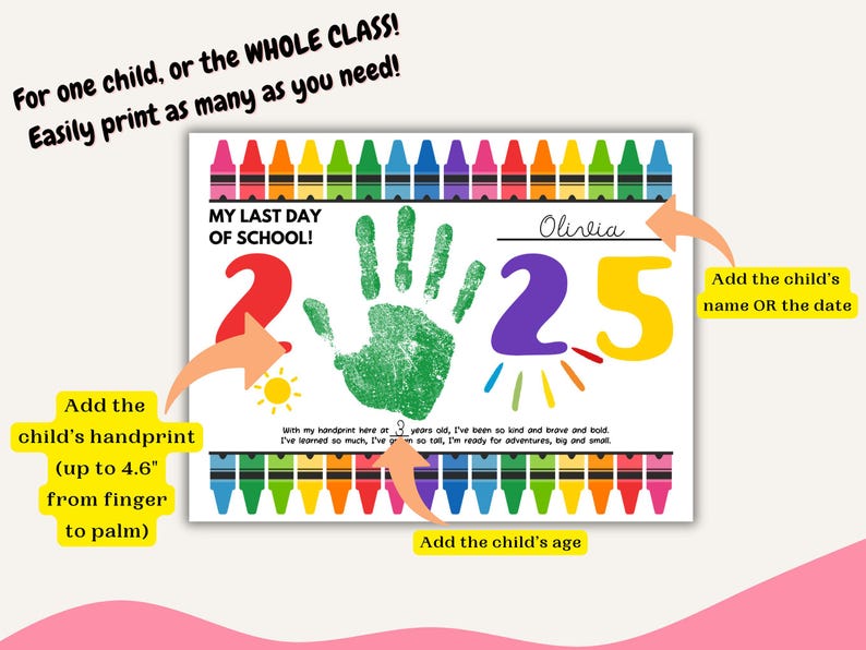 Last Day of School Sign Handprint Art 2025, DIY Printable Handprint Art ...