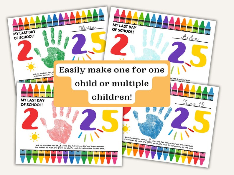 Last Day of School Sign Handprint Art 2025, DIY Printable Handprint Art ...