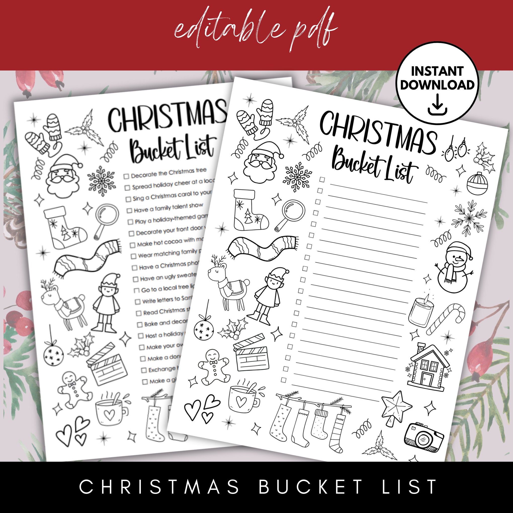 Christmas Bucket List Printable, Christmas Coloring, Christmas ...