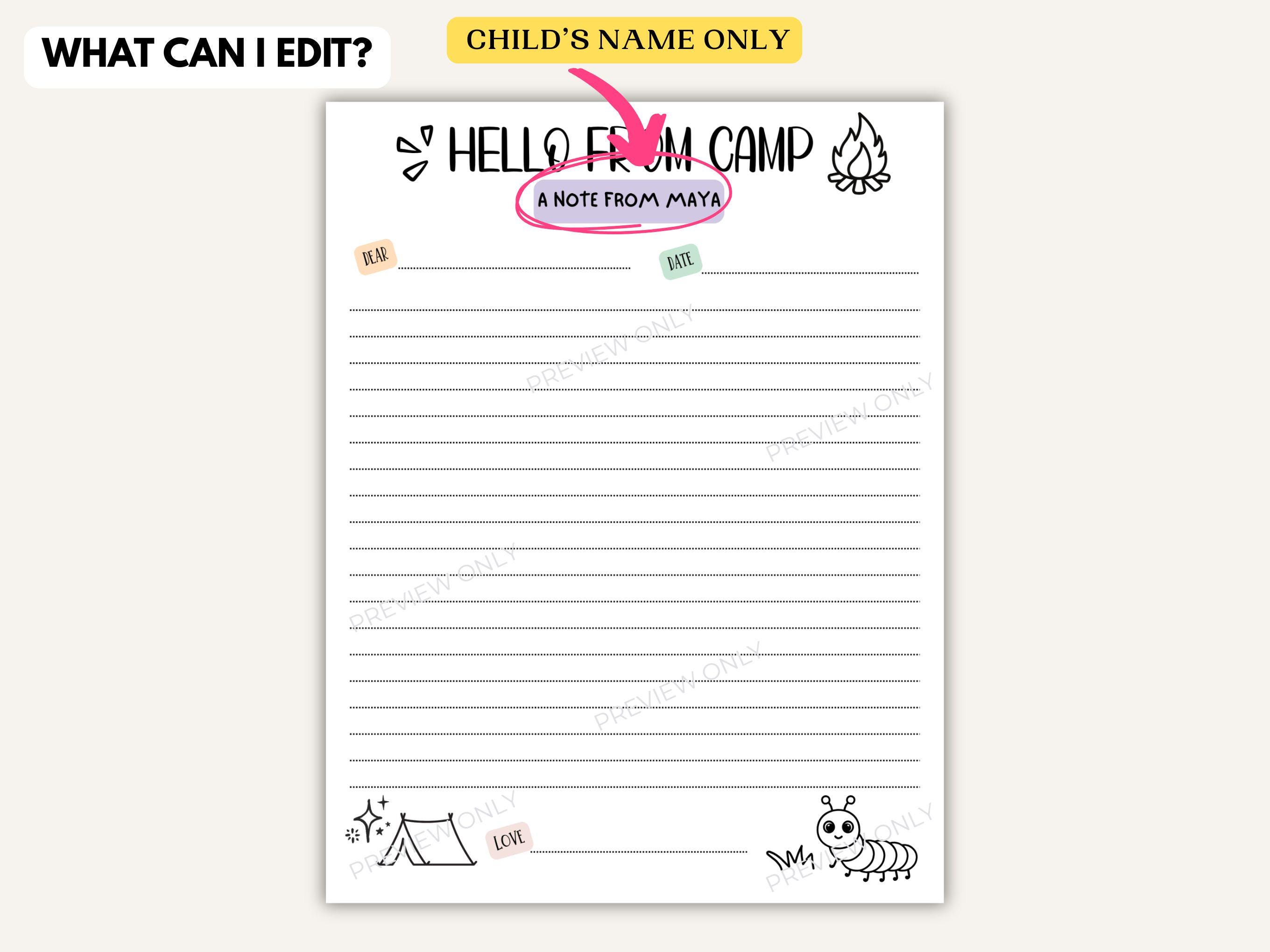 Editable Camp Letters, Printable Summer Camp Letter Home, Fill-in-the ...