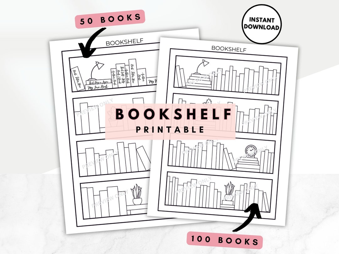 Bookshelf Printable, 50 Books and 100 Books Challenge, Coloring Book ...