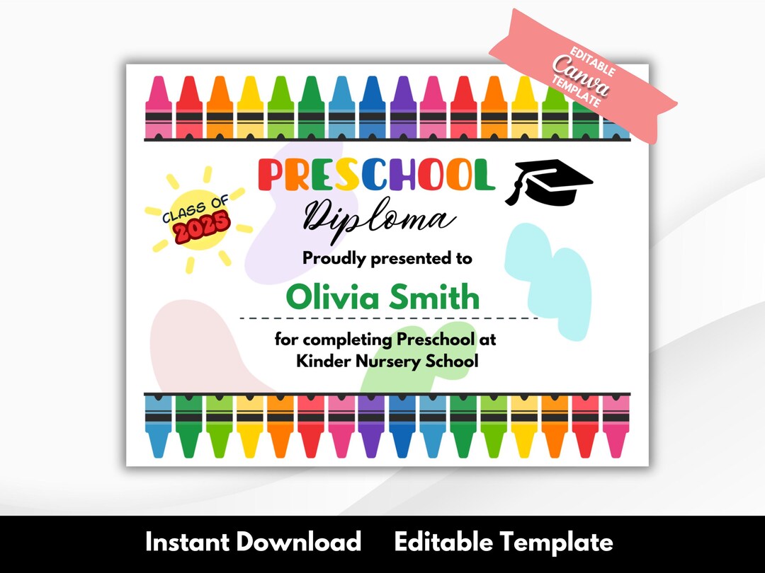 2025 Preschool Graduation Diploma, Preschool Diploma Template Printable ...