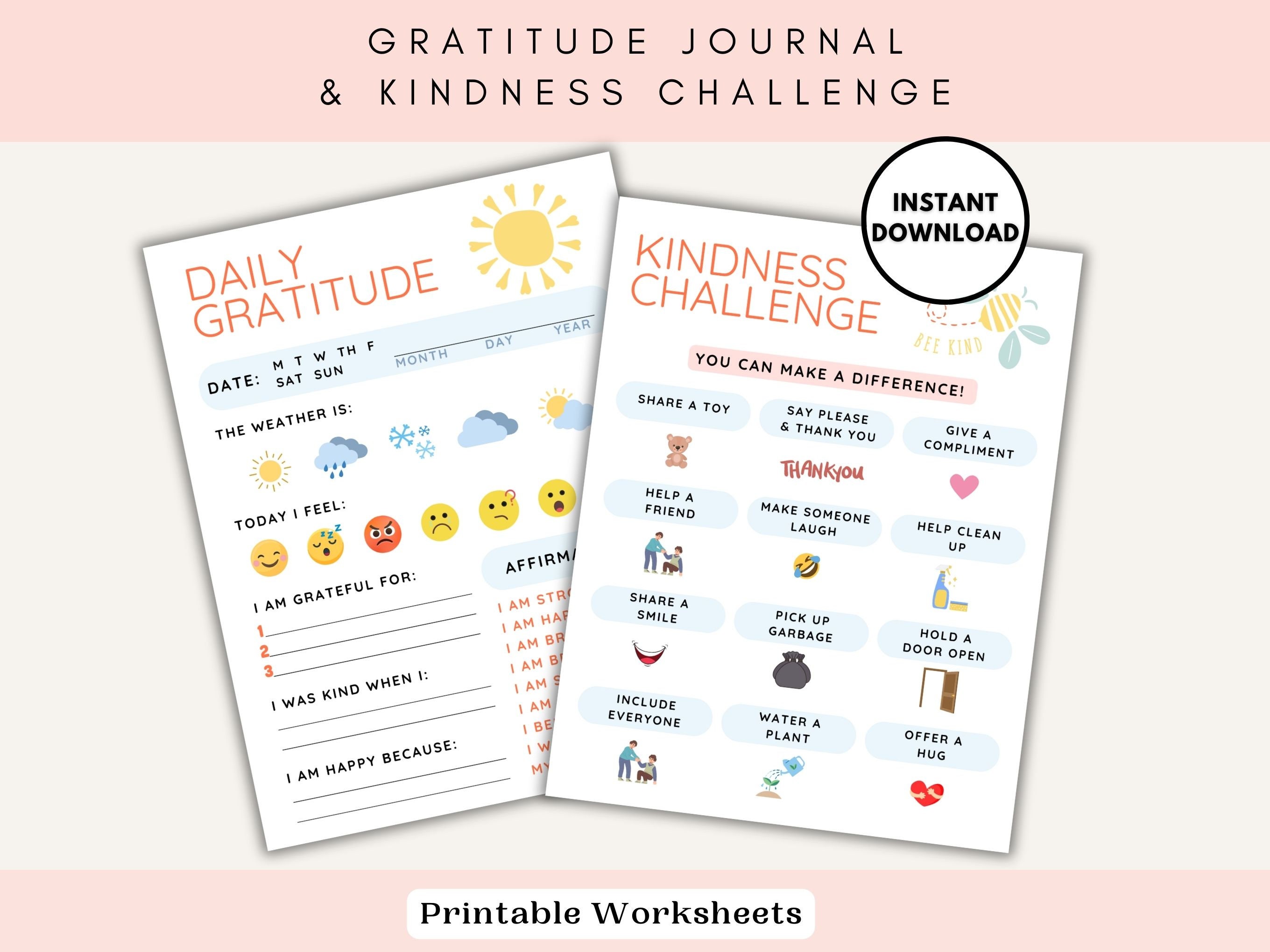Kids Gratitude Journal Printable, Kids Mindfulness Worksheet Download ...