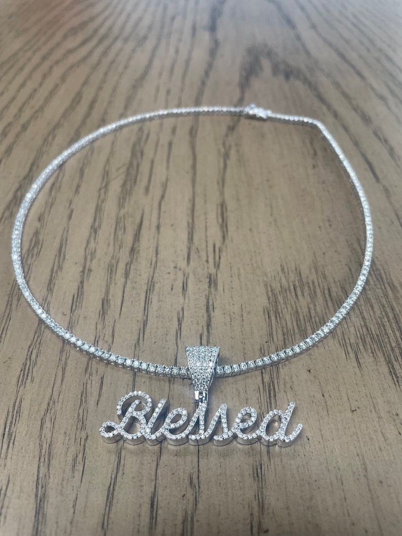 BLESSED Diamond Tennis Chain and Diamond Pendant - Etsy