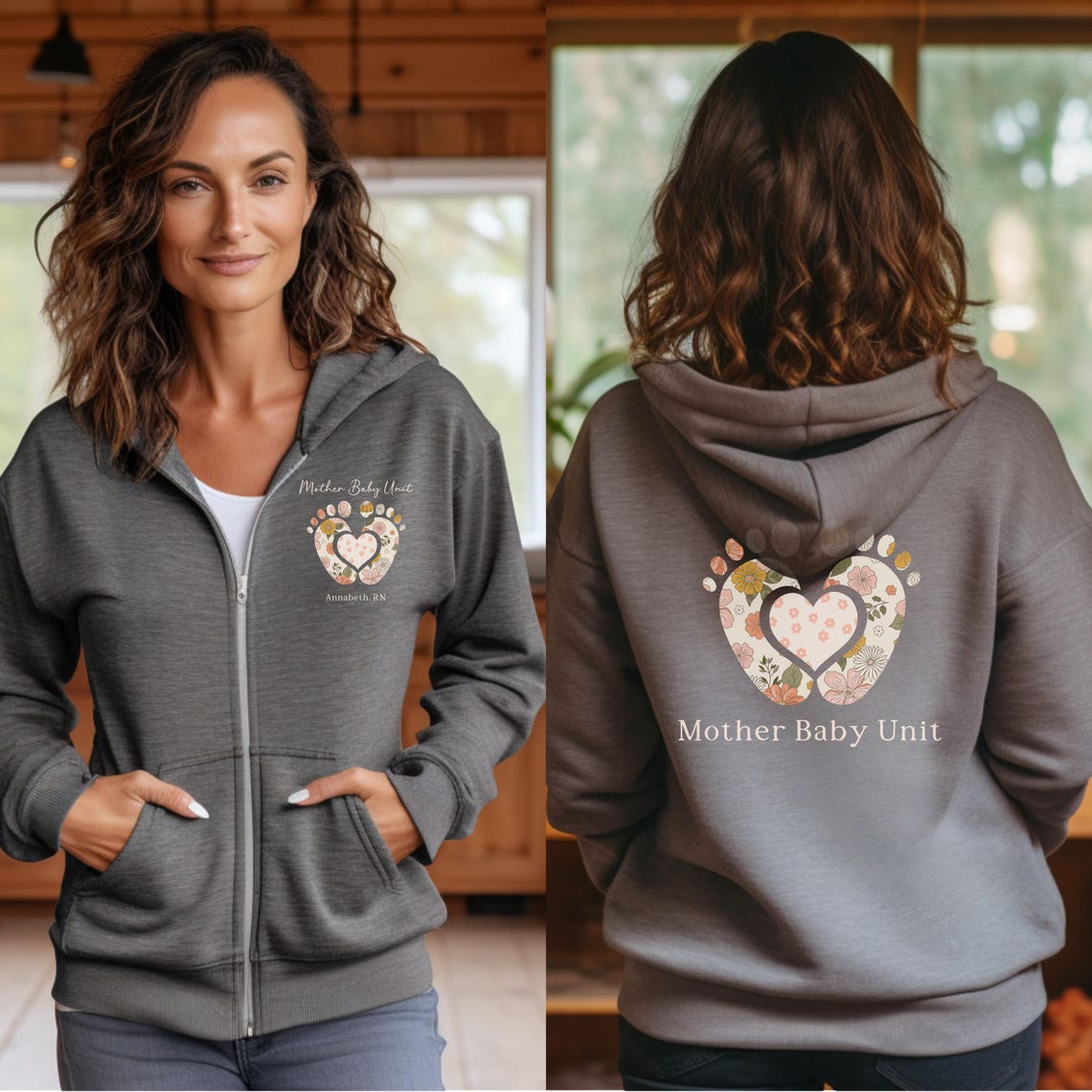 Custom Mother Baby Nurse Full Zip Hooded Jacket, Labor and Delivery ...