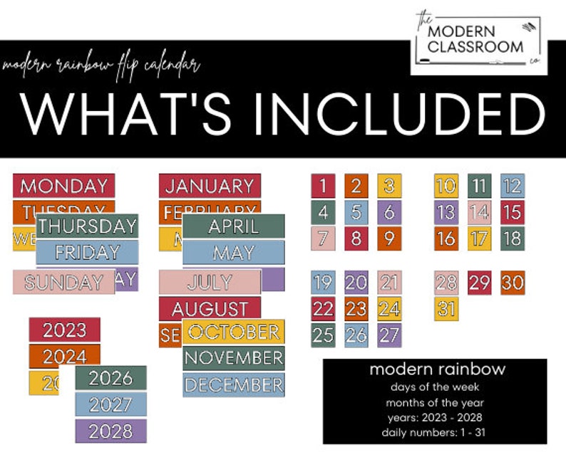 FLIP CALENDAR Modern Rainbow Classroom Decor Classroom - Etsy