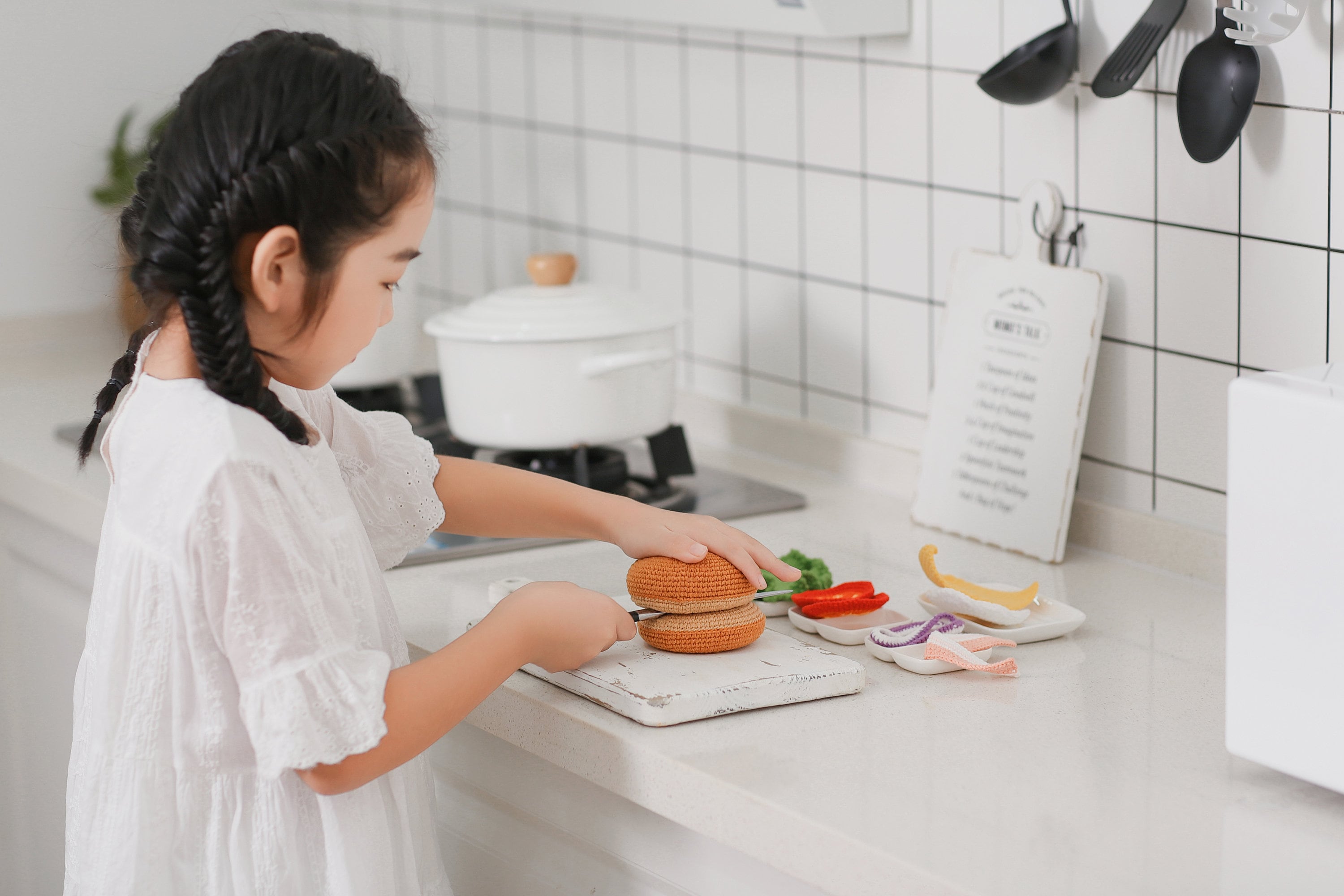 Crochet Burger Stacking Plush Toy Play Kitchen for Kids Burger King ...