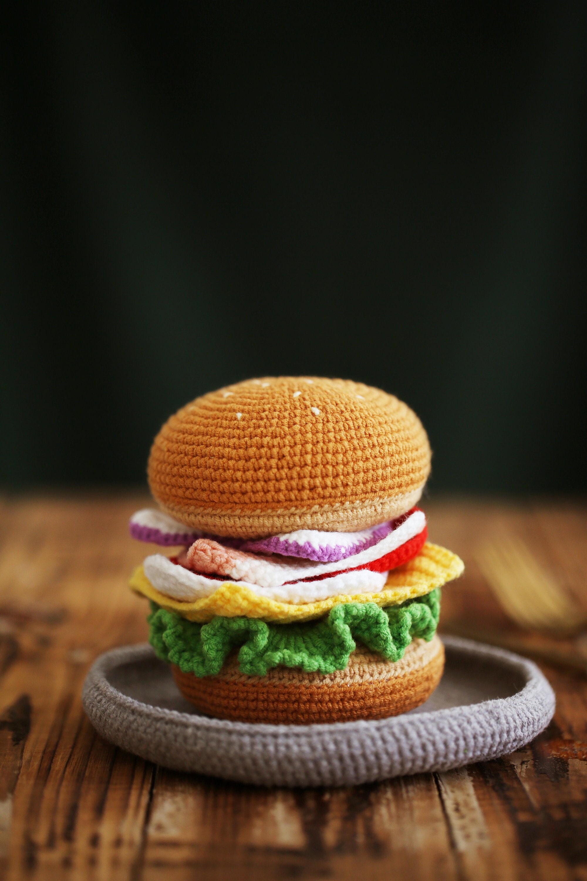 Crochet Burger Stacking Plush Toy Play Kitchen for Kids Burger King ...