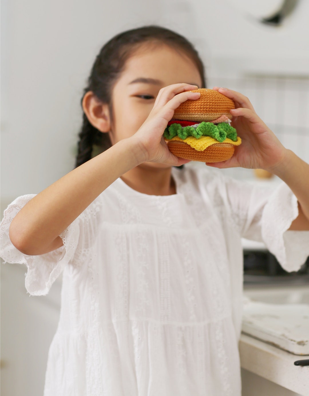 Crochet Burger Stacking Plush Toy Play Kitchen for Kids Burger King ...