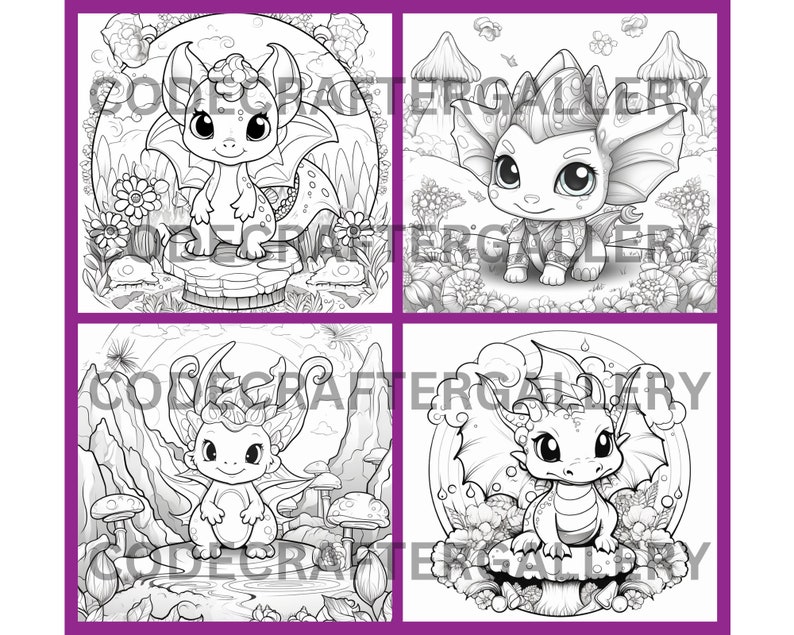 Dragon Coloring Page, Kawaii Cute Baby Magic Mushroom Woodland Dragon ...