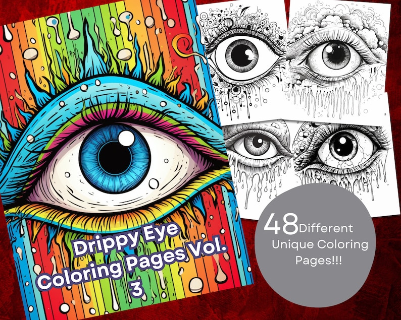 Eyeball Coloring Page, 48 Pages Vol. 3, Drippy, Psychedelic, Adult+kids ...