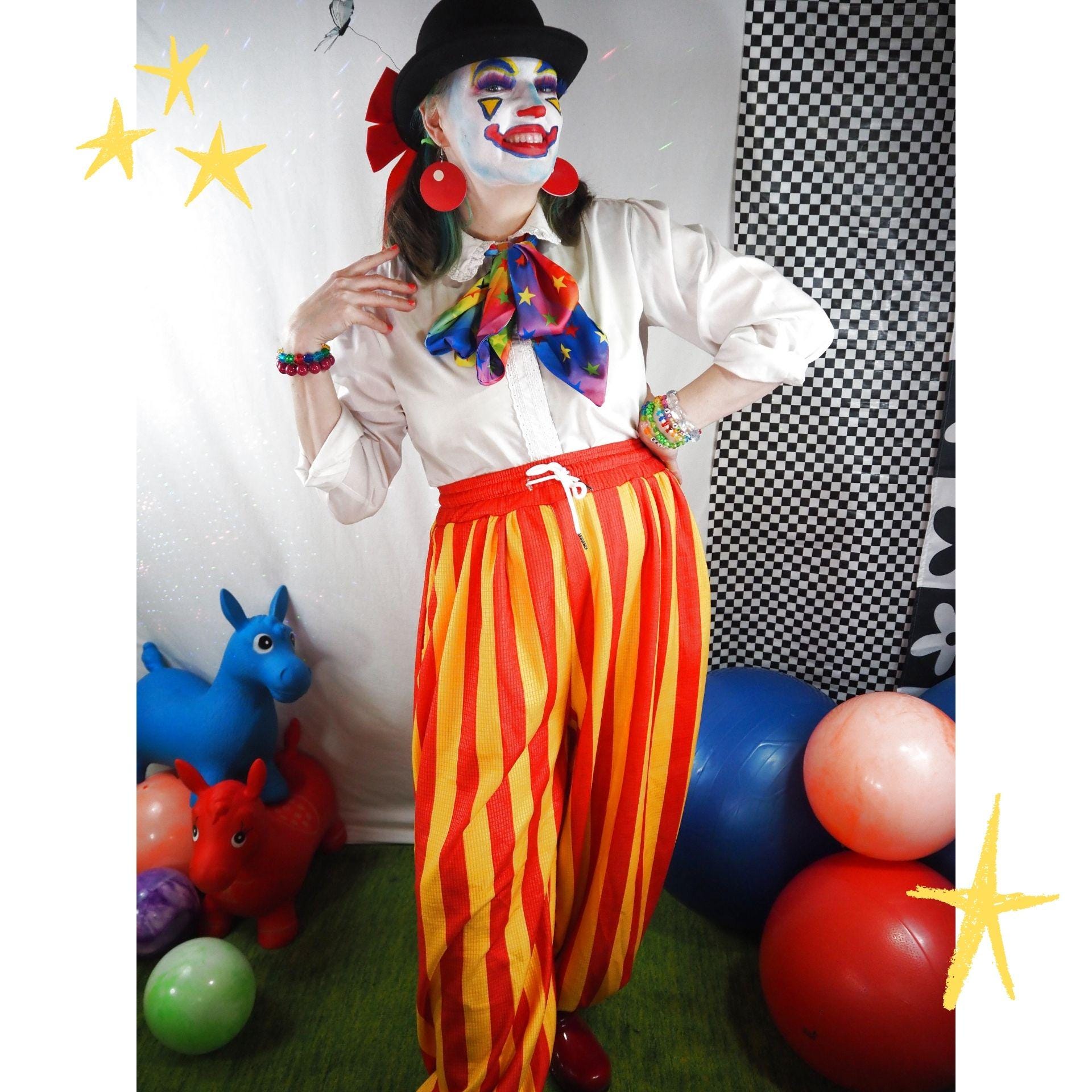 Sun Stripe Clown Pantaloons, Nonbinary Cosplay Clowncore Red and Yellow ...
