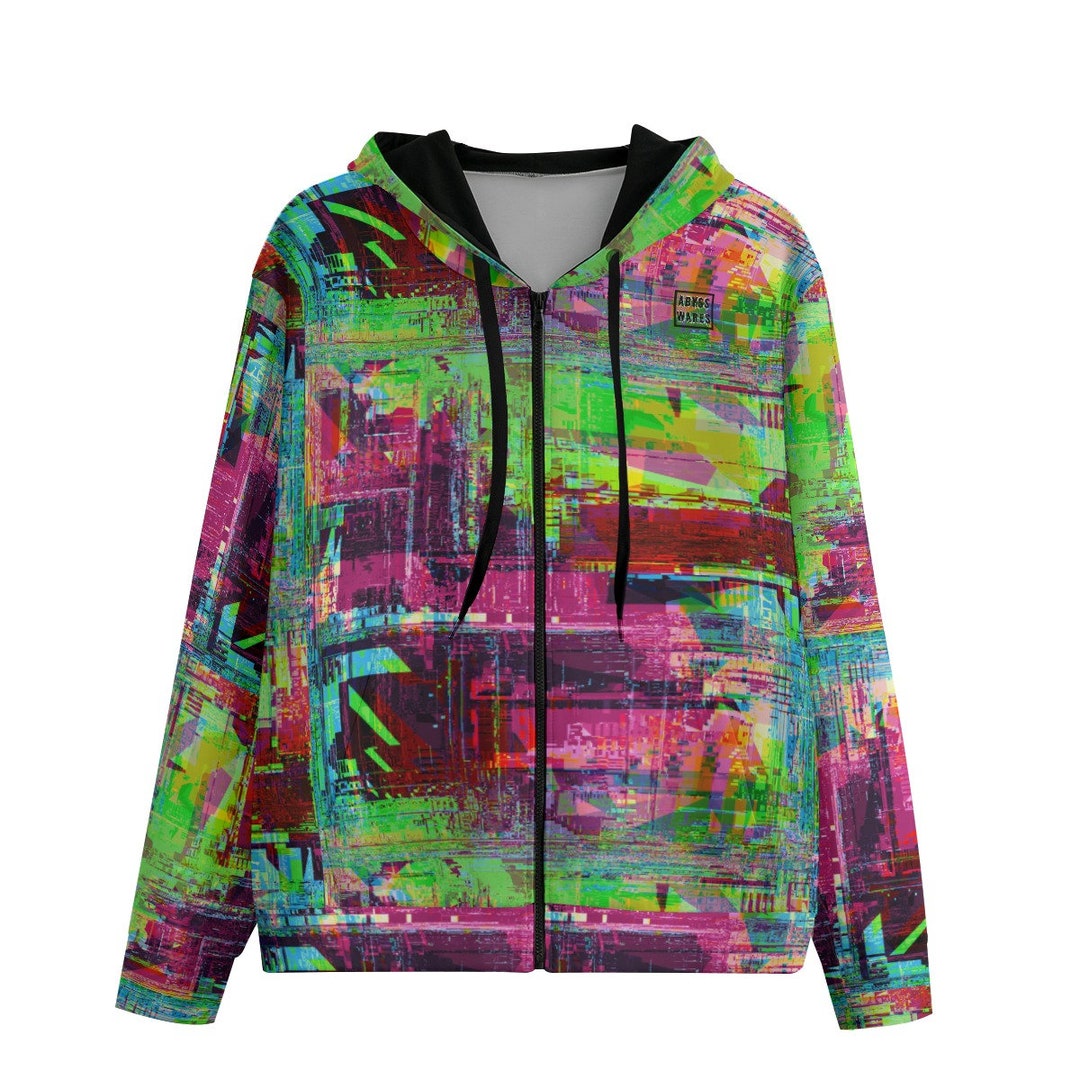 Glitchscape Cyberpunk Zip up Hoodie COTTON! Nonbinary Webcore Weirdcore ...