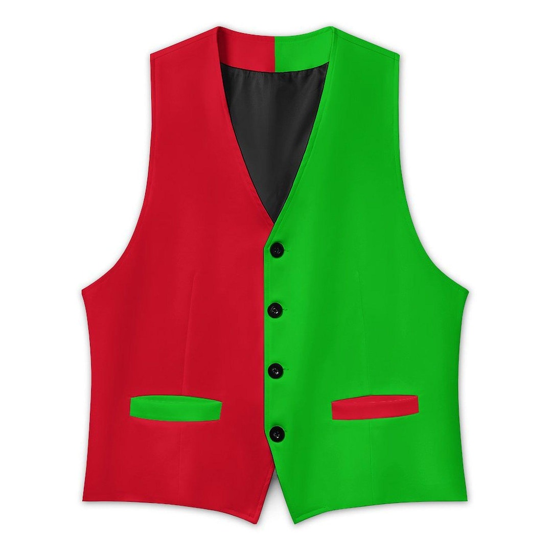 Christmas Colorblock Jester Vest, Mens Red Green Adult Elf Clown ...
