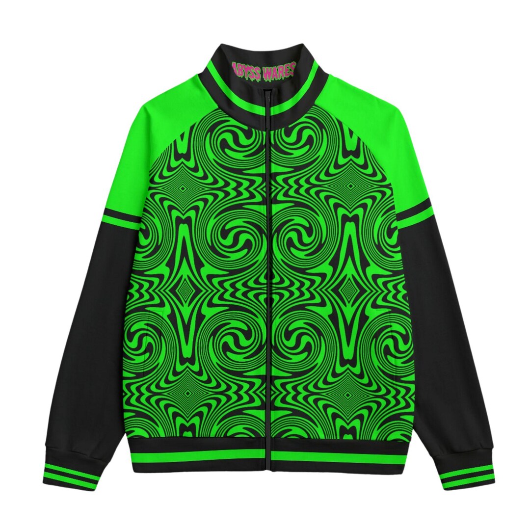 Cyber Swirl Y3K Racing Jacket, Nonbinary Cyberpunk Cotton Cardigan Neon ...