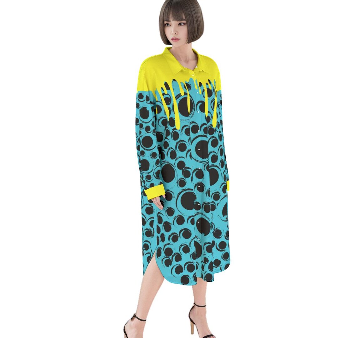 Blue Googly Alien Eyes Drippy Drip Dress in Electric Blue and Safety ...