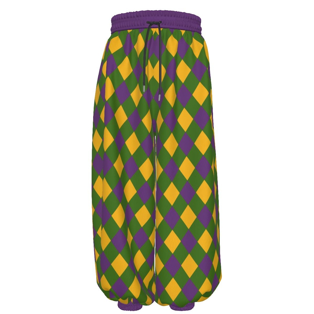 Royal Diamond Mardi Gras Harlequin Puffy Jester Clown Pants, Green ...