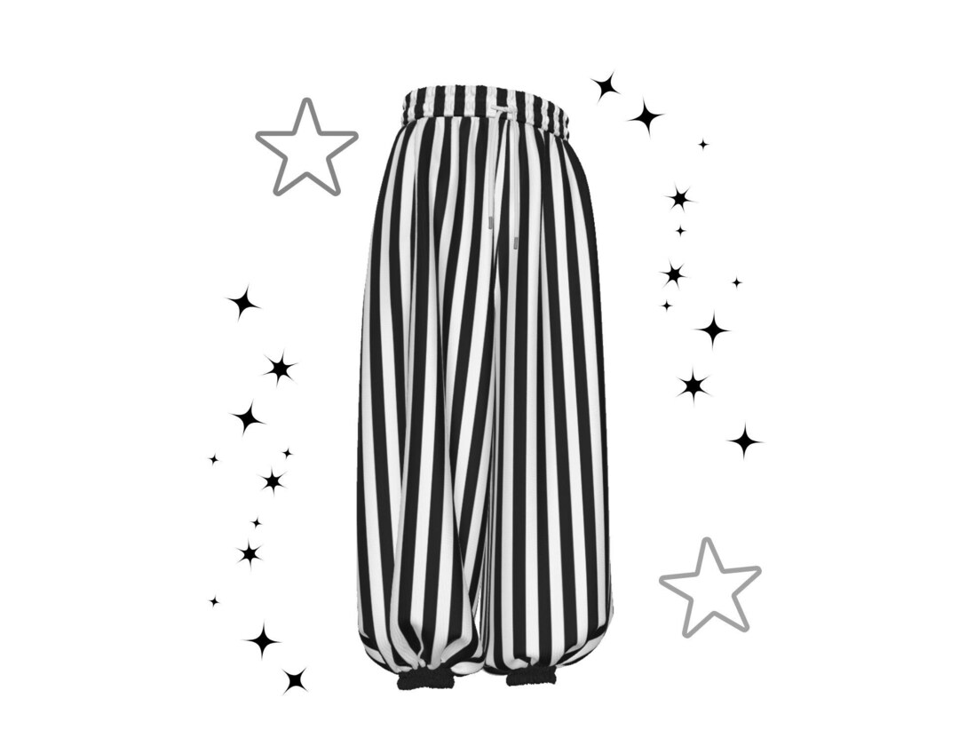 Pierrot Jester Stripe Clown Pants, Black and White Striped Clowncore ...