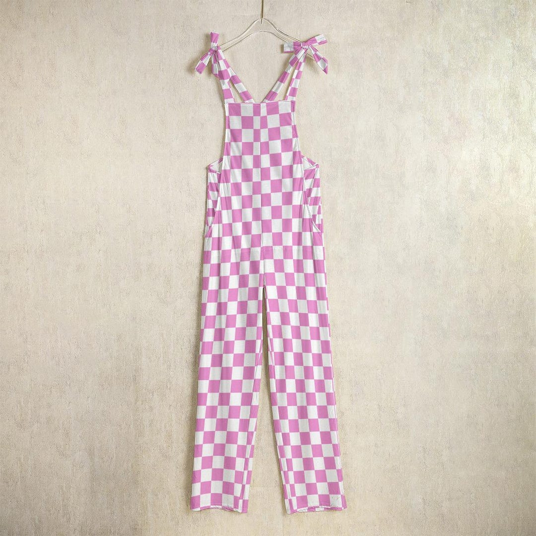 Pink Pastel Checkered Overalls Soft Pink White Checkered Pattern Adult ...