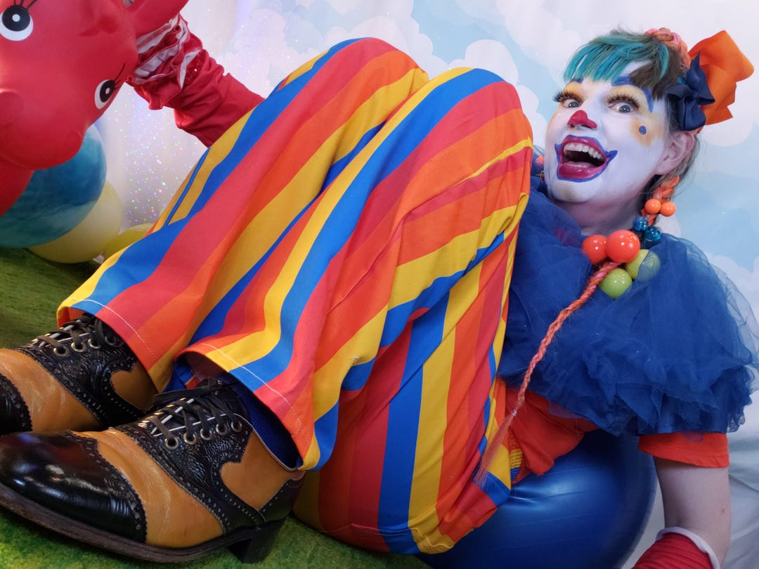 Jolly Stripe Clown Pants, Nonbinary Cotton Clowncore Wide Leg Red Blue ...