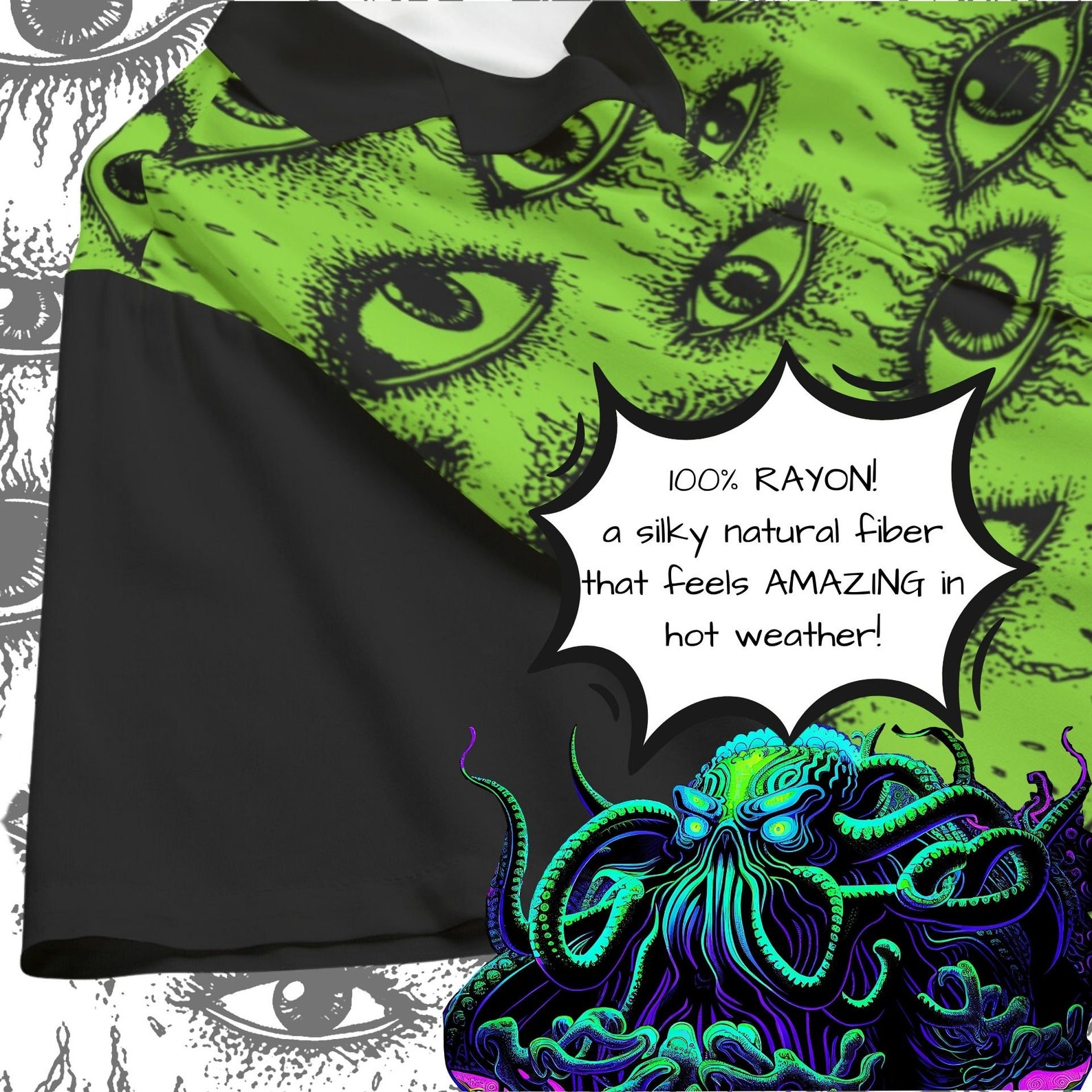 Alien Eye Weird Mens Bowling Shirt Acid Goth Weirdcore Eyes Button-up ...