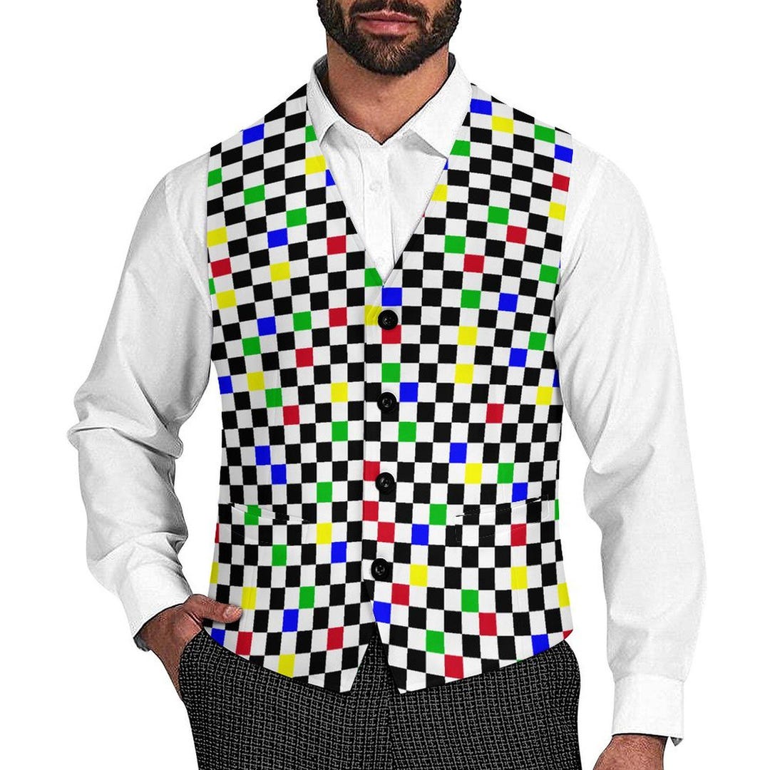 Froggy Checkers Fancy Vest, Green Silly Clown Checkers Mens Clowncore ...