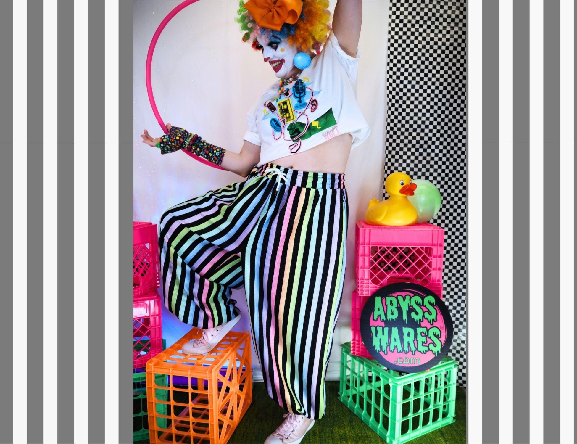 Pierrot Jester Stripe Clown Pants, Black and White Striped Clowncore ...